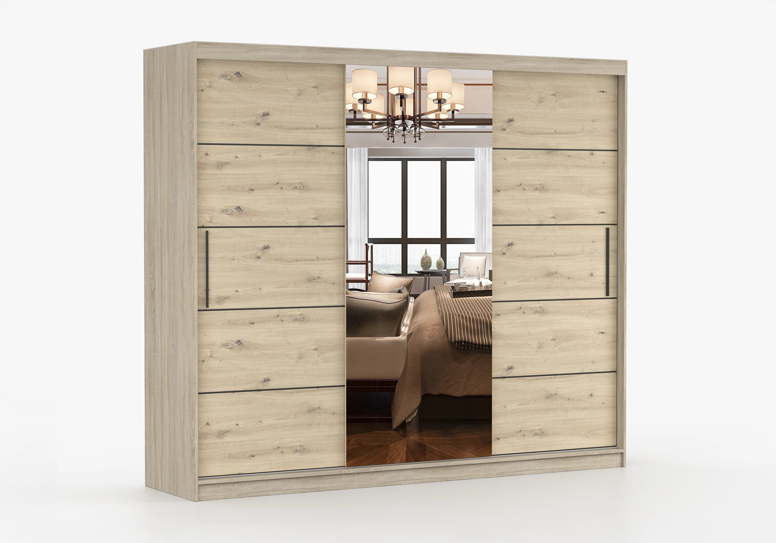 Armario Elior 250 cm con espejo - Roble - Efecto madera | Leroy Merlin