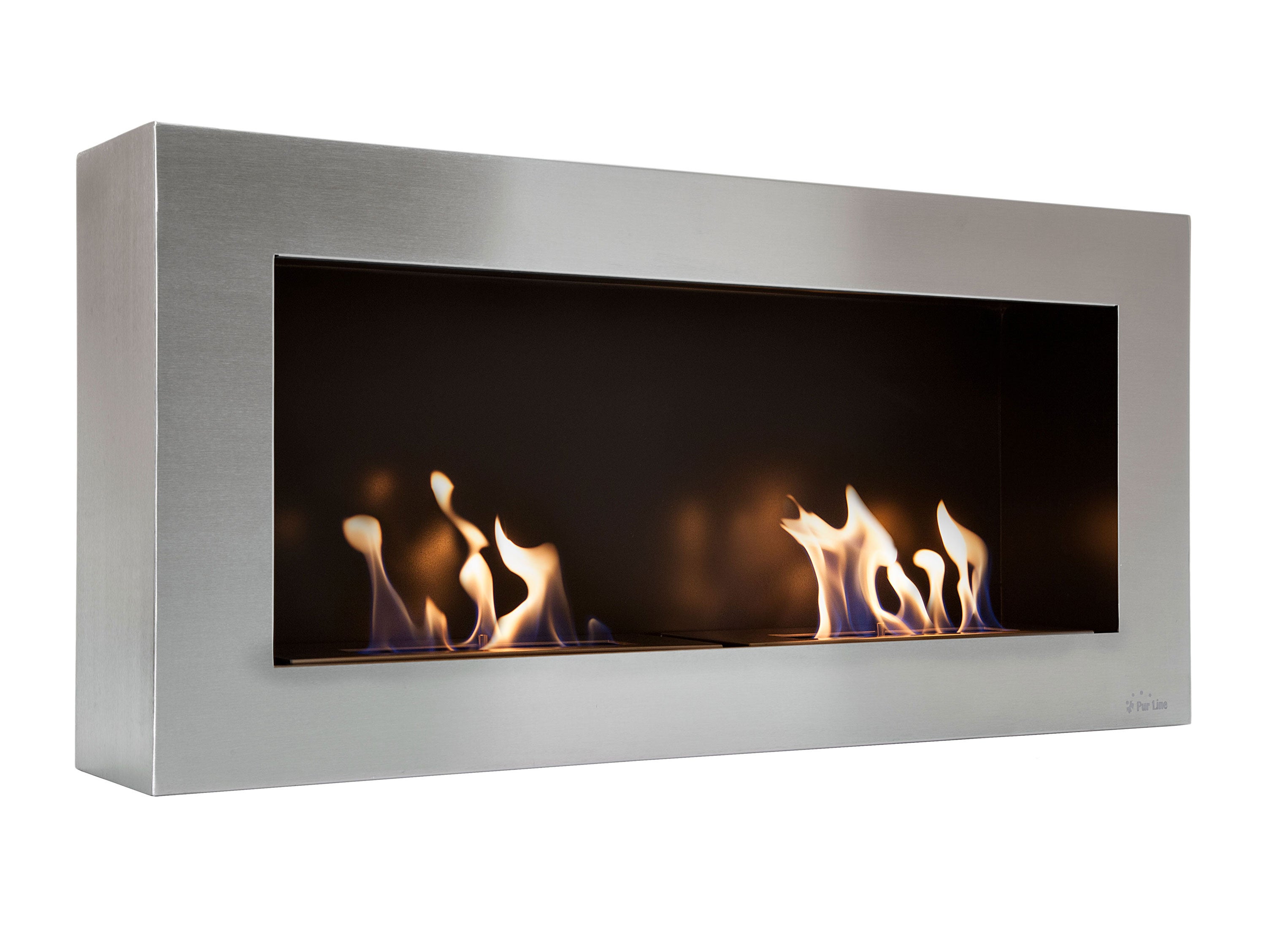 Cheminée murale à l'éthanol à double flamme en acier de grande largeur ...