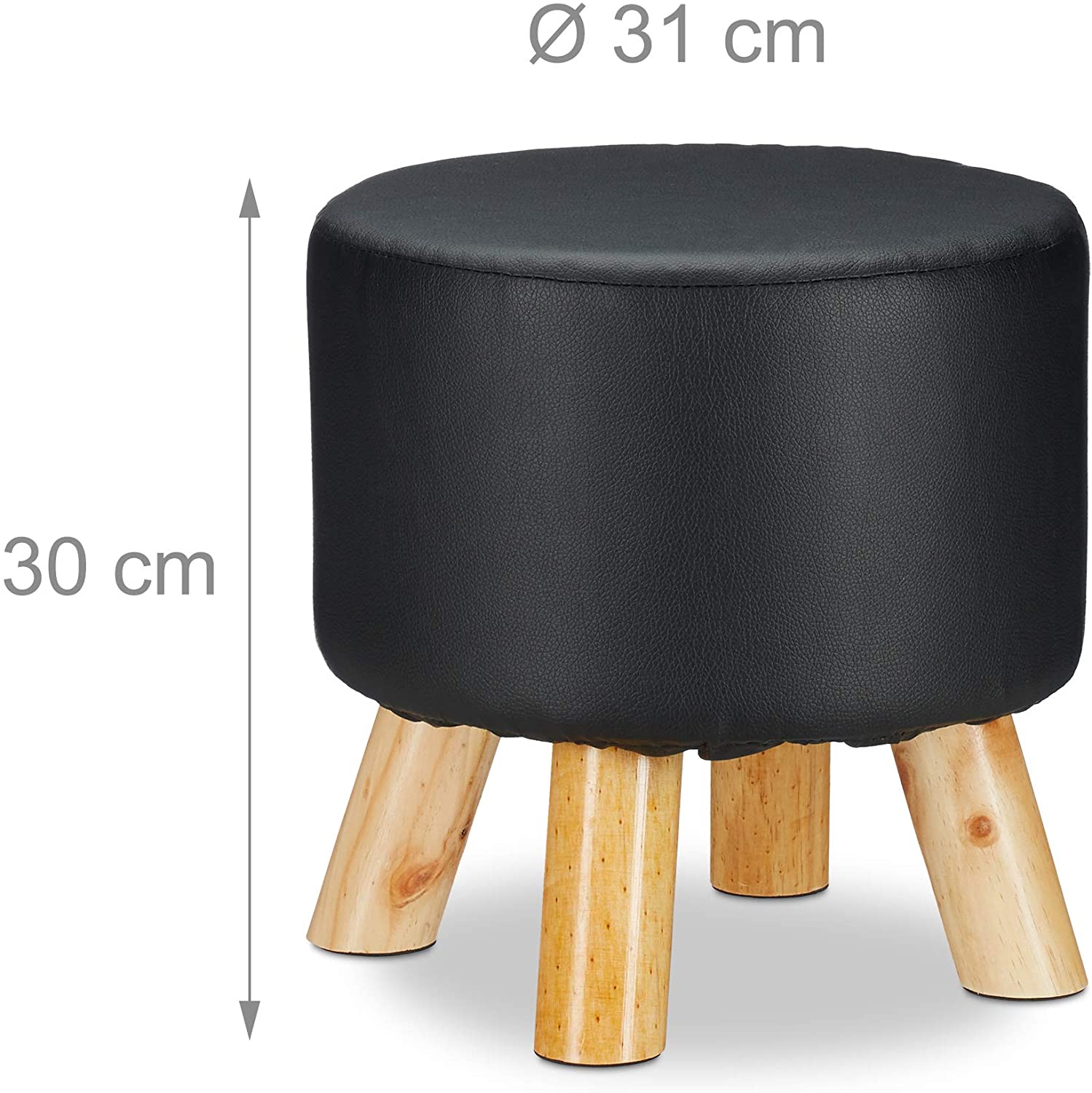 Tabouret rond 4 pieds bois et synthétique noir 13_0002818_2 | Leroy Merlin