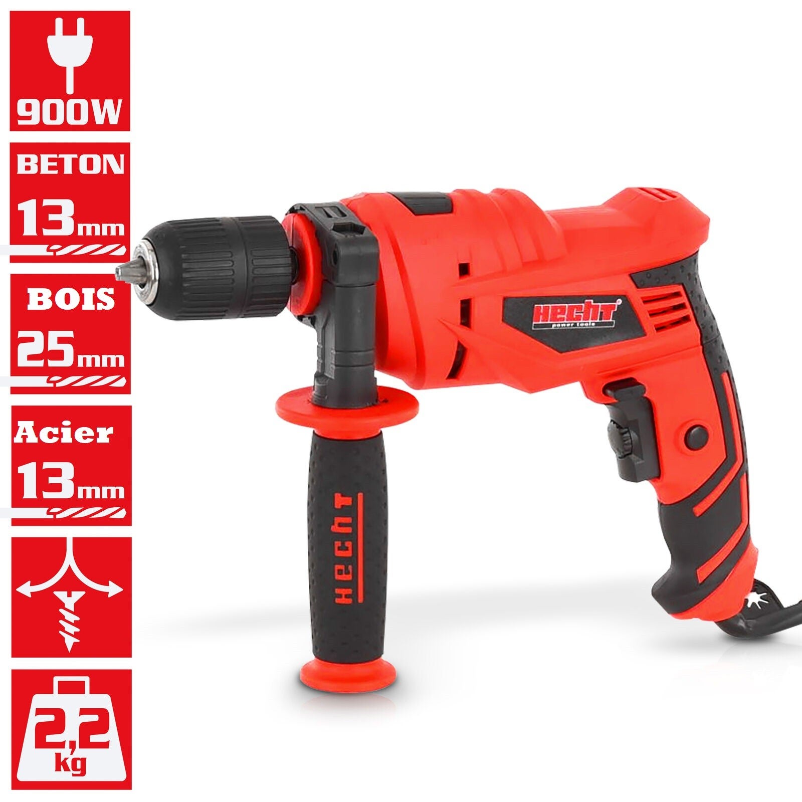 Hecht 1072 Profi Perceuse à percussion puissante rotatif 900W 3000tr ...