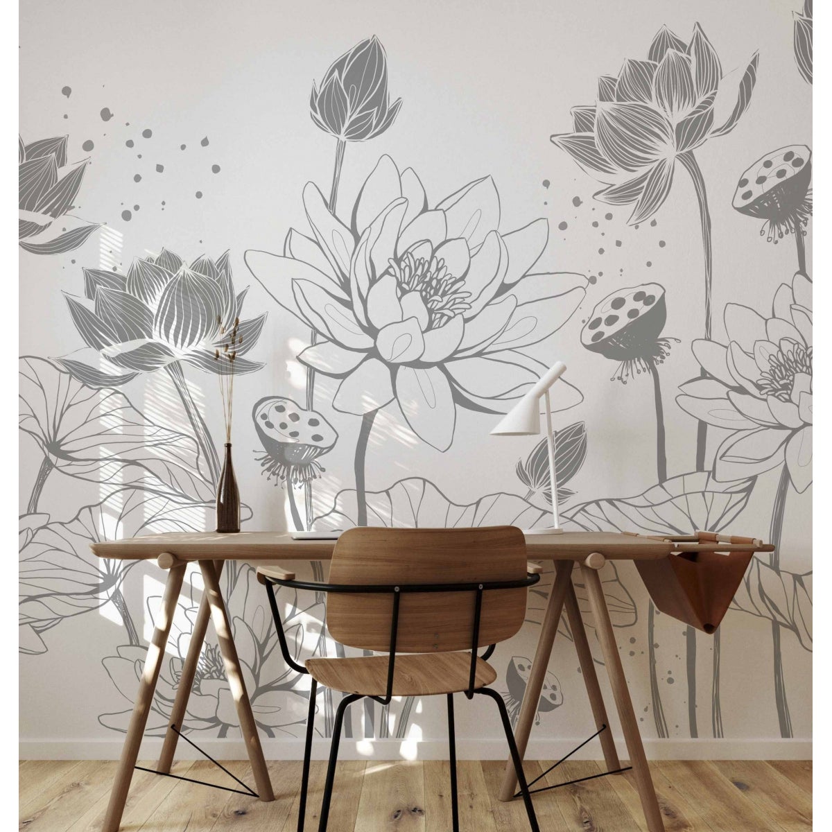 Papier peint panoramique Nympheas Gris 255x250cm | Leroy Merlin