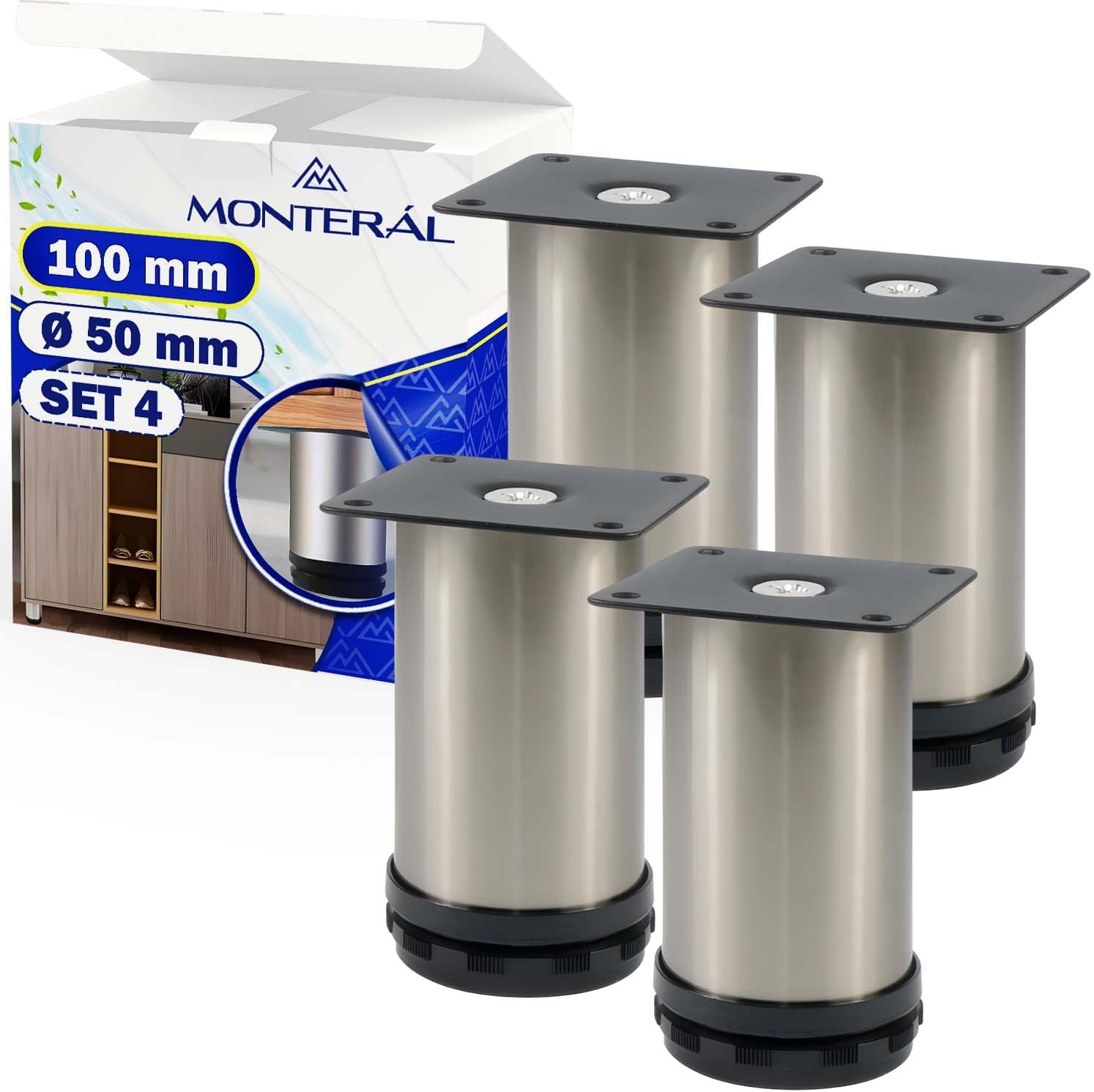 Pata de Mueble Ajustable de 4 Piezas 100 mm Ø 50 mm - Pata de Mueble ...