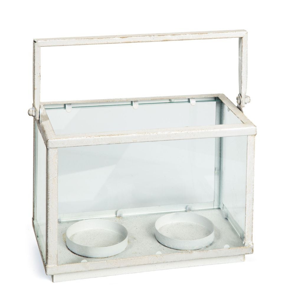 ~Photophore bougie bougeoir Noël rectangle métal verre blanc 23.5cm ...