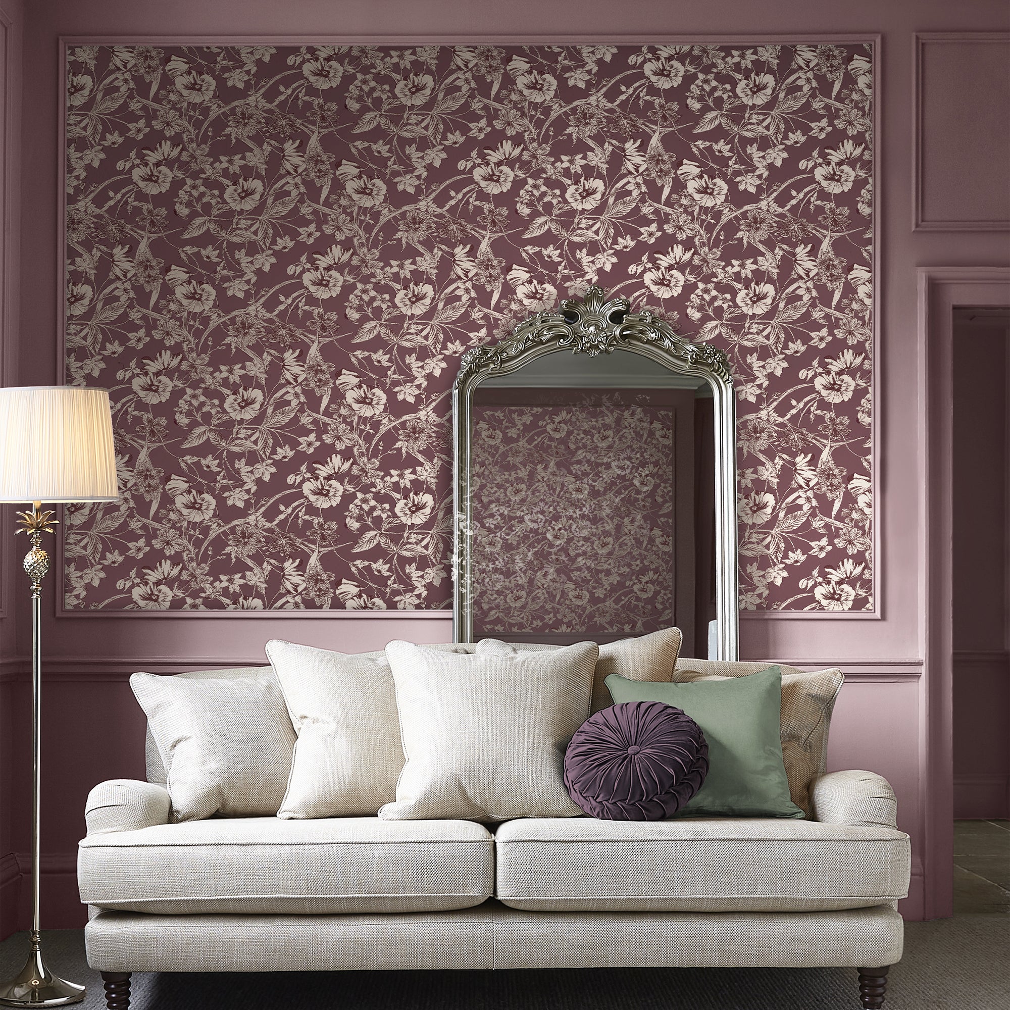 Papier peint intissé Summerhill Pale Blackberry 1005 x 52cm Mauve taupe | Leroy Merlin