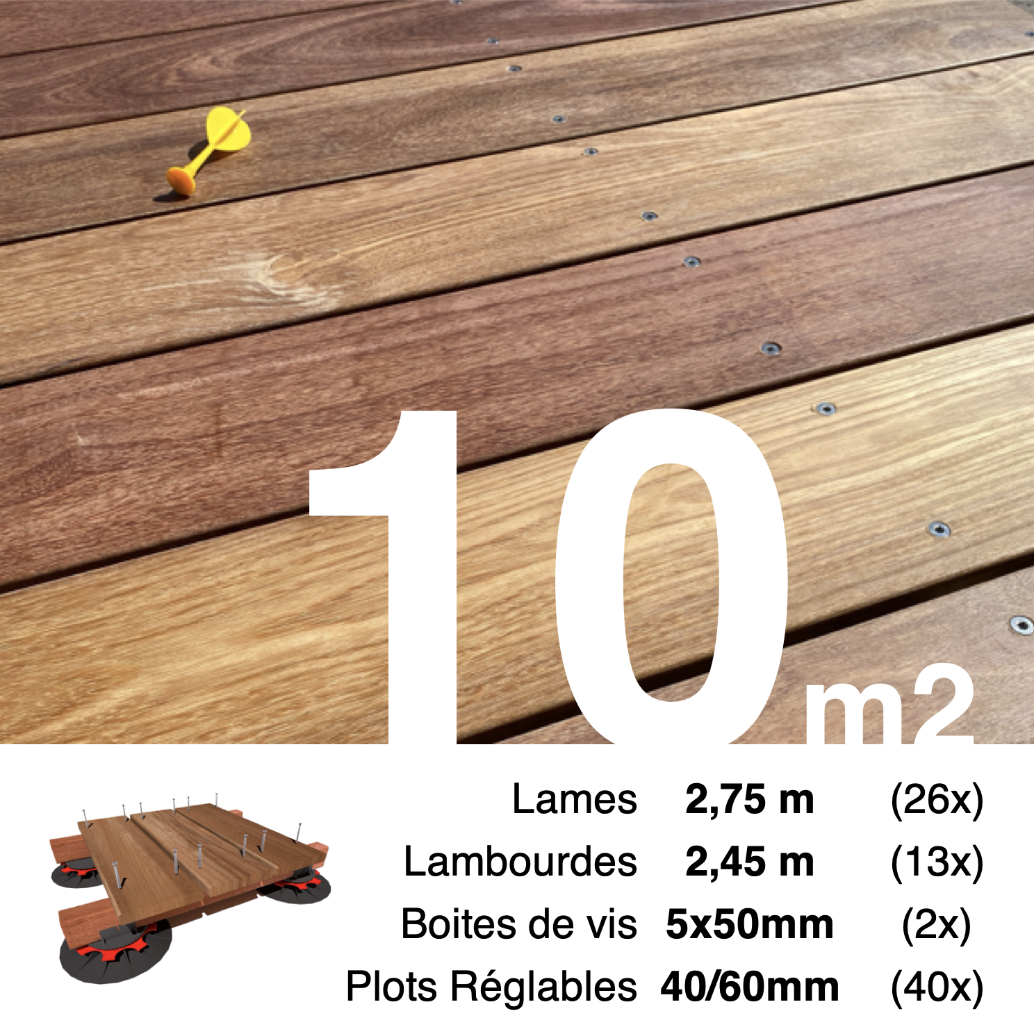 Kit complet terrasse bois exotique CUMARU pour 10 m² • Lames 2,75 m ...