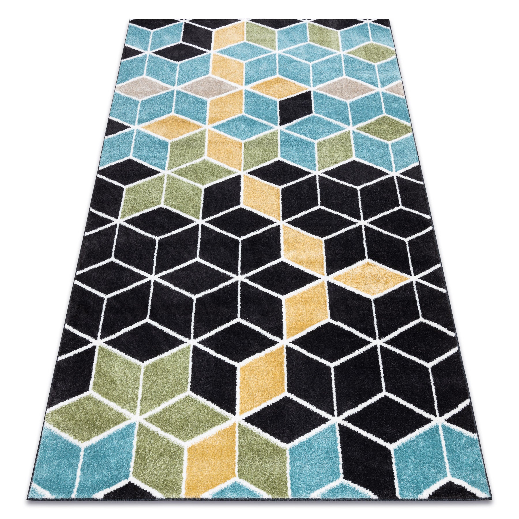 Tapis POLI 9139A Cube 3D noir / bleu 160x220 cm | Leroy Merlin