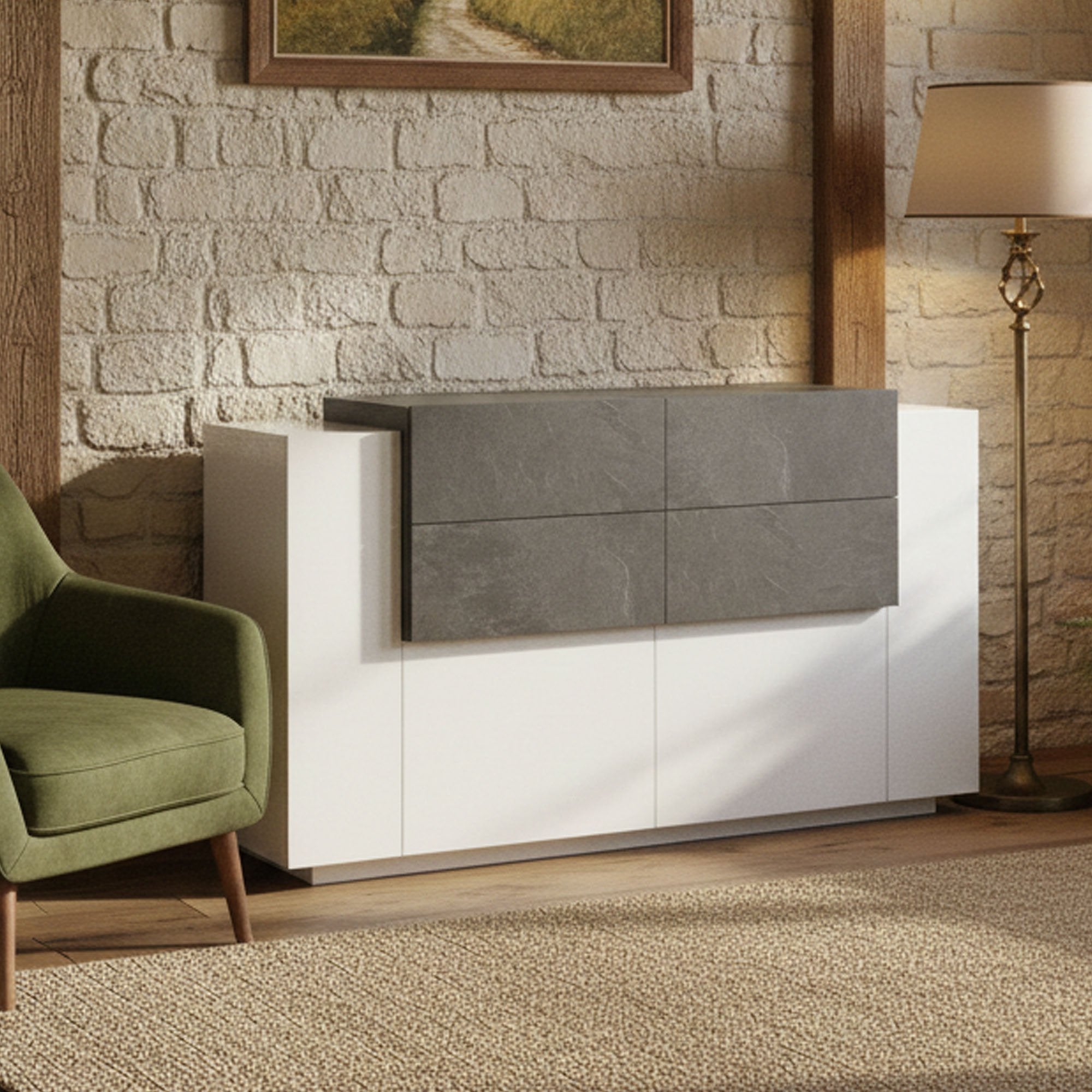 Aparador Made in Italy, 2 Estantes, 4 Cajones, 2 Puertas, 160x45x86h cm ...