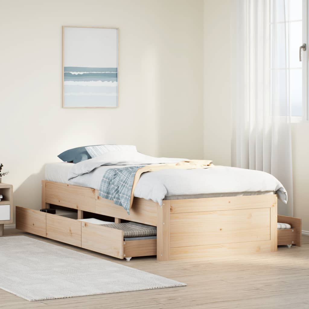 Estructura de cama sin colchón con cajones 100x200 cm madera de pino ...