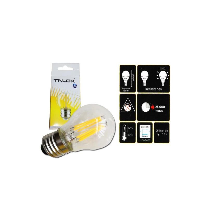 Talox bombilla led filamento esferica g45 e27 4w 3000k 400 lumen ...