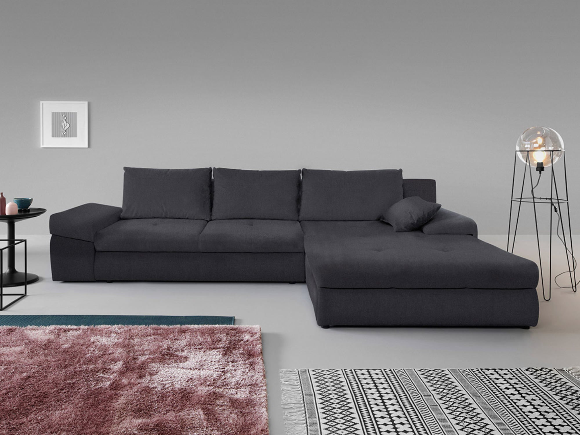 Canapé d'angle réversible convertible 5 places en tissu gris foncé ...