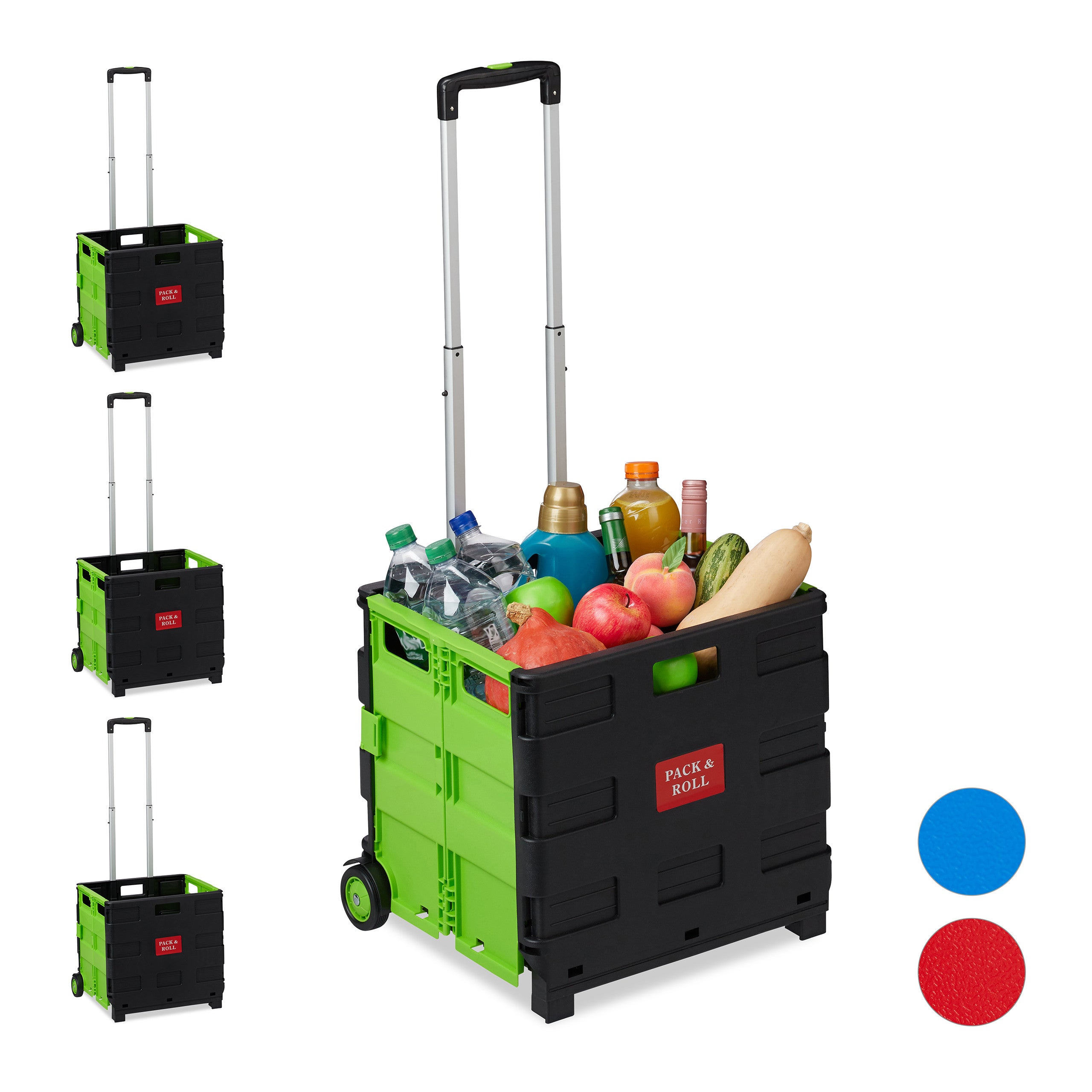 Chariot de courses pliable, lot de 4, poignée, roulettes en caoutchouc ...