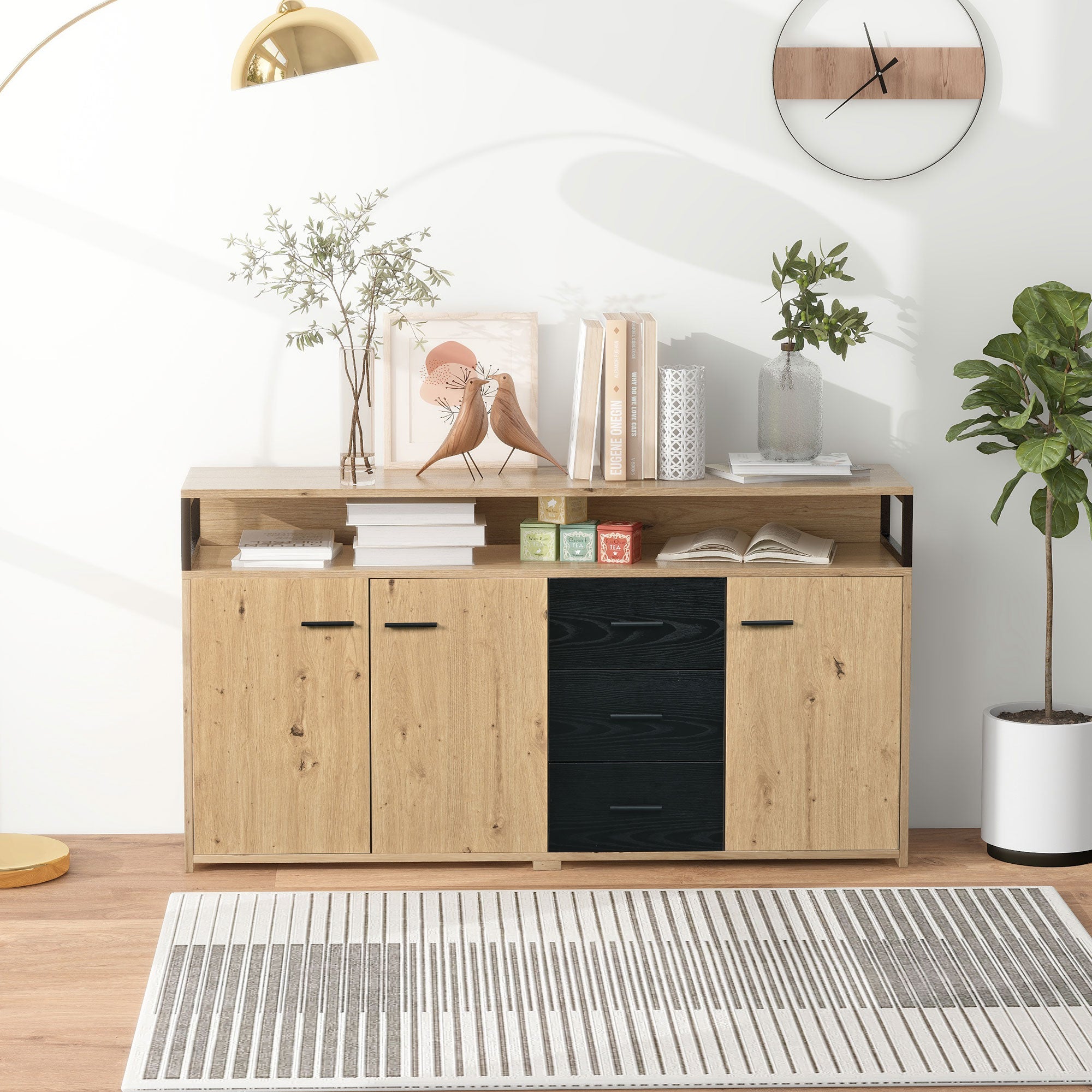 Buffet salon, buffet bois avec 3 portes et 3 tiroirs, poignées en métal ...