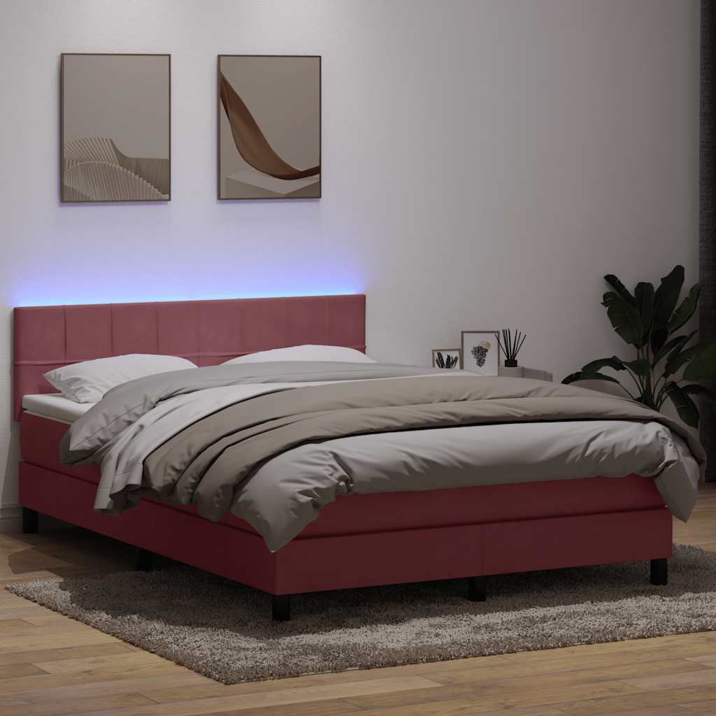 Cama box spring con colchón y LED terciopelo rosa 140x220 cm | Leroy Merlin