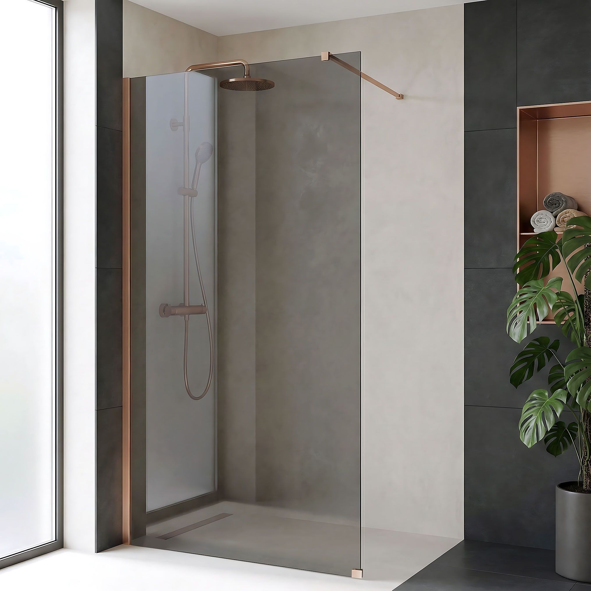 PARED DE LA DUCHA REA FLEXI GREY BRUSH COPPER 100 GREY | Leroy Merlin