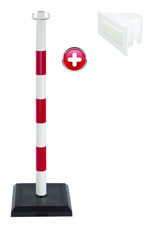 Poteau PVC Rouge/Blanc sur socle lesté 3kg avec support panneau ...