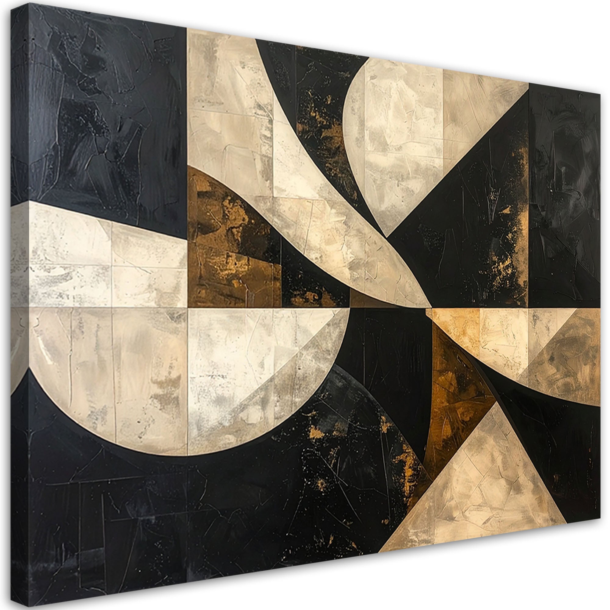 Tableau Moderne, Abstraction dorée et noire 90x60 | Leroy Merlin