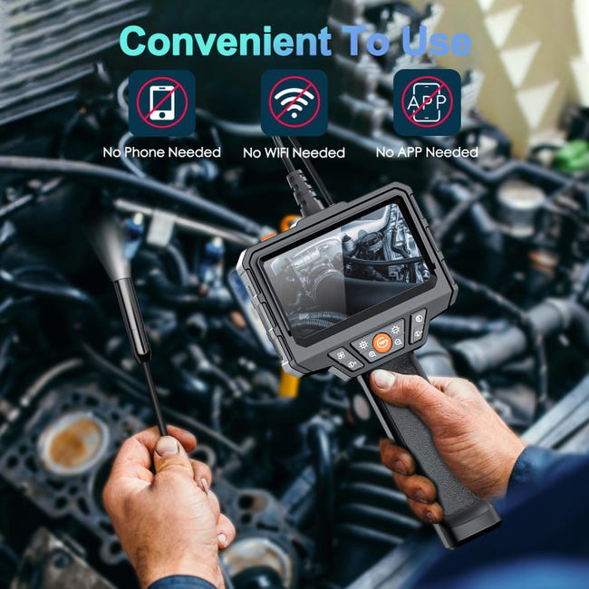 Industrial Endoscope with 4.3" IPS Screen - 1M Semi-Rigid Cable, IP67 ...