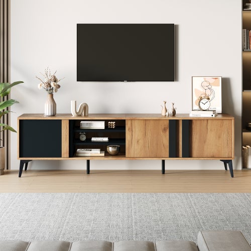 Meuble TV 180x40x50 cm avec 3 portes, compartiment ouvert, en panneau ...
