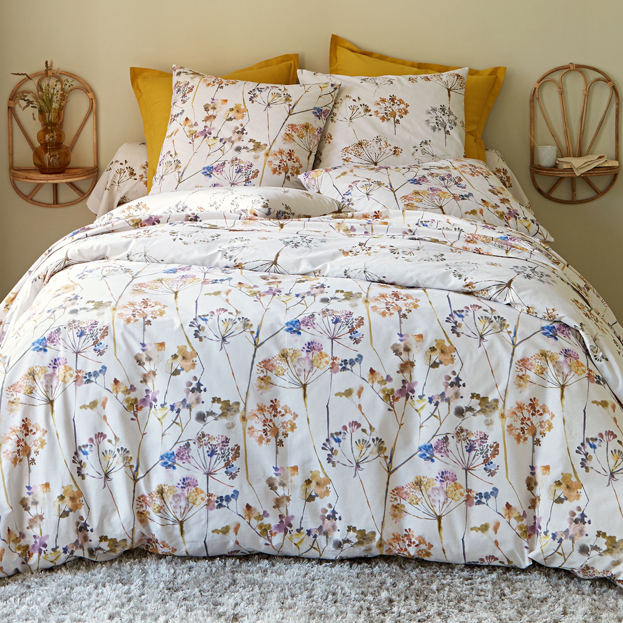 Housse de couette FLEURAISON 240x220 beige en coton | Leroy Merlin