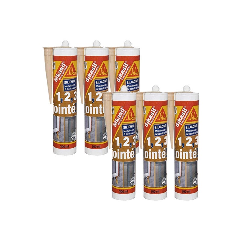 Lot de 6 mastics silicone SIKA Sikasil construction - Beige - 300ml ...