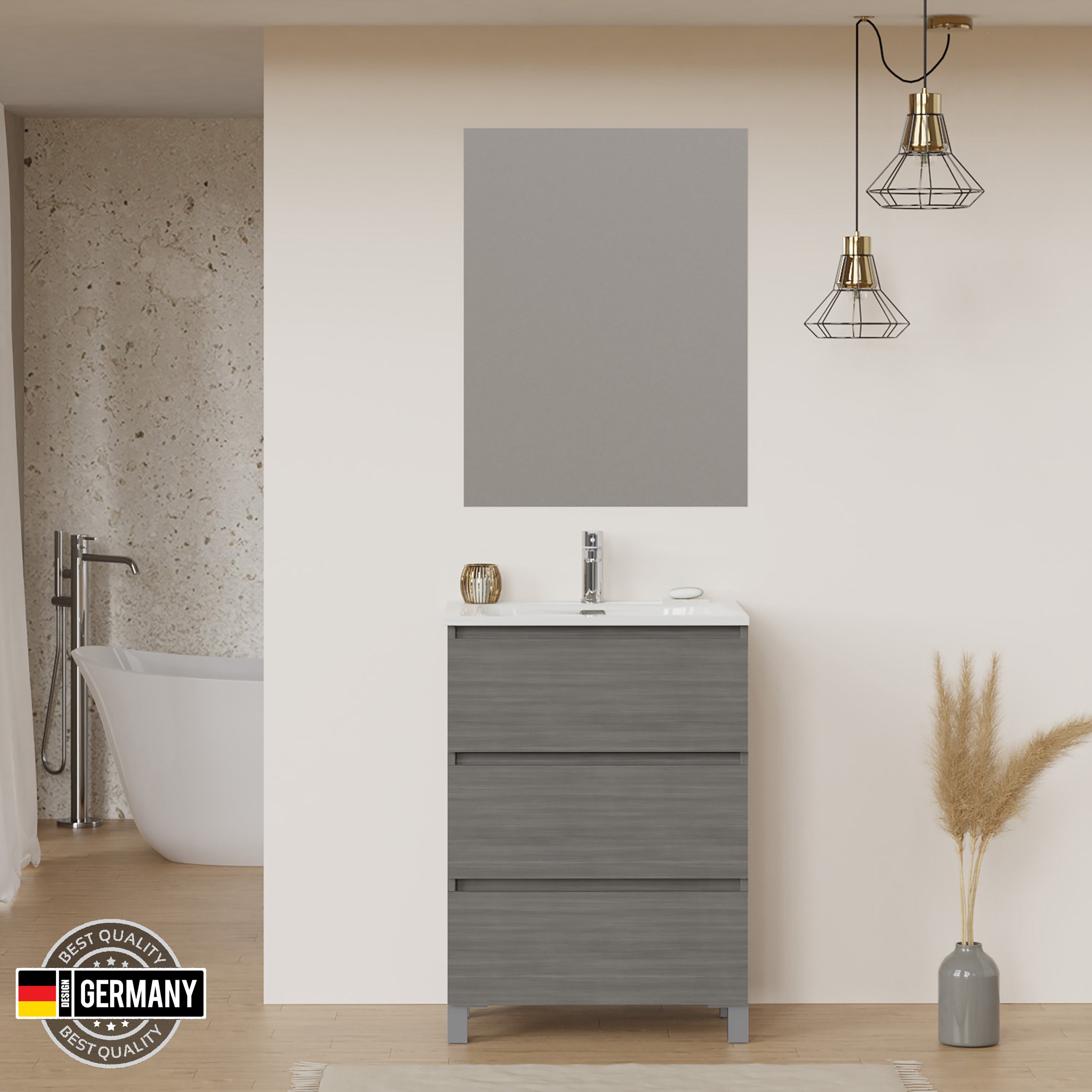MEUBLE SALLE BAIN SUR PIED COTTBUS|60 CM FRÊNE|3 TIROIRS|ASSEMBLÉ|TGD ...