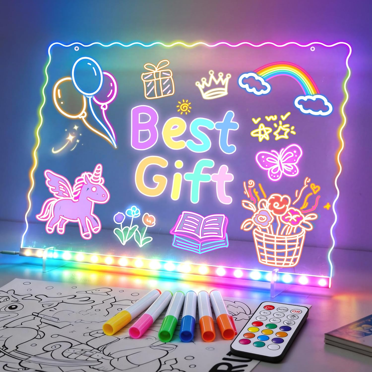 Tableau à dessin lumineux LED pour enfants, tapis de dessin ...