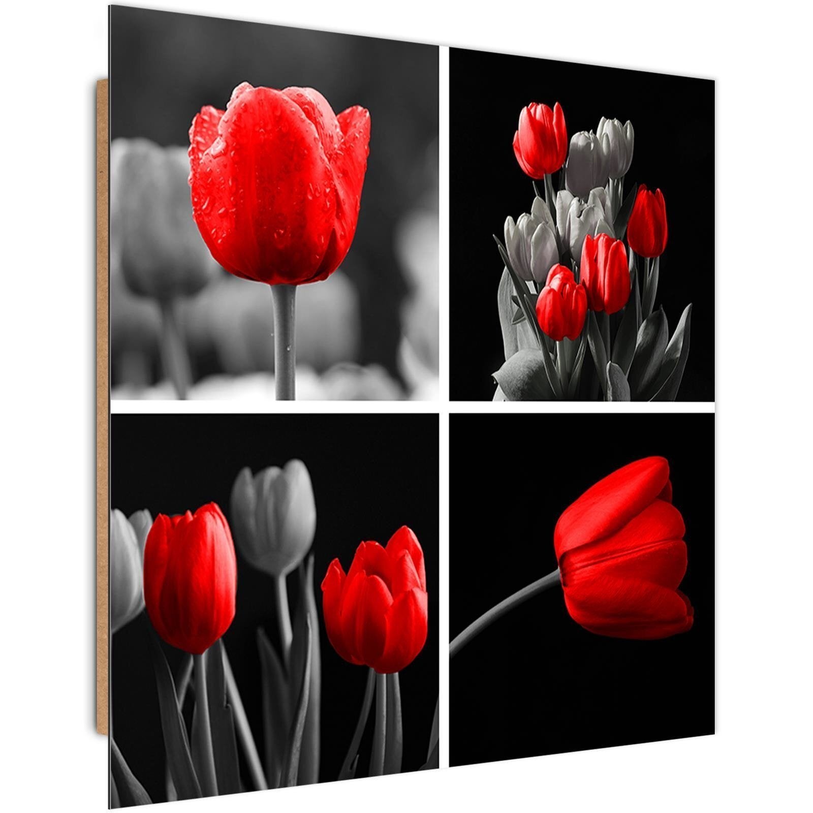 Tableau bois ensemble de tulipes rouges | Leroy Merlin