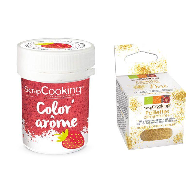 Colorante alimentario rosa con sabor a fresa 10 g + Brillo dorado ...