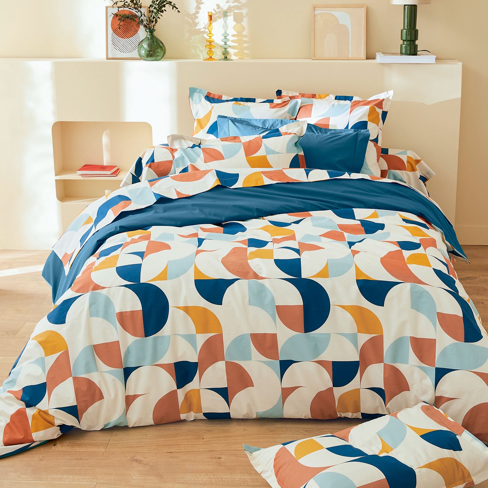 Parure de couette au style graphique - Bleu - 140x200 cm - Percale de ...