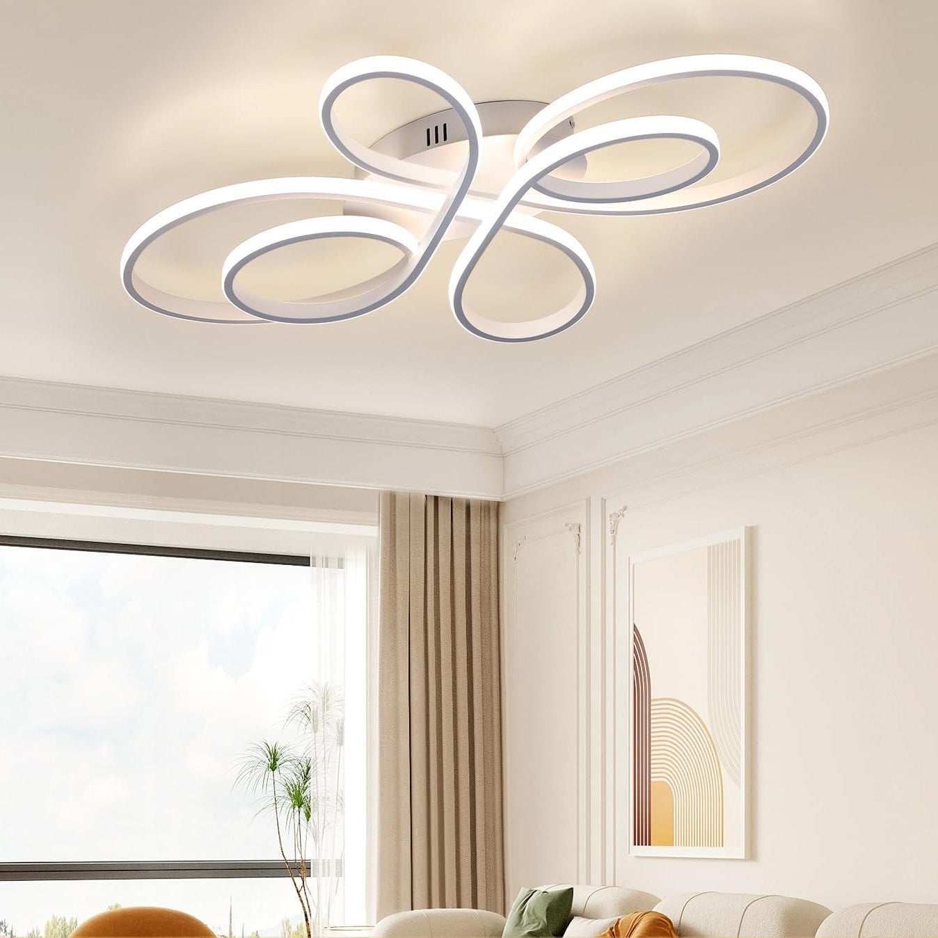 Plafonnier LED 80 cm, lustre LED créatif à anneau de fleurs 82 W ...