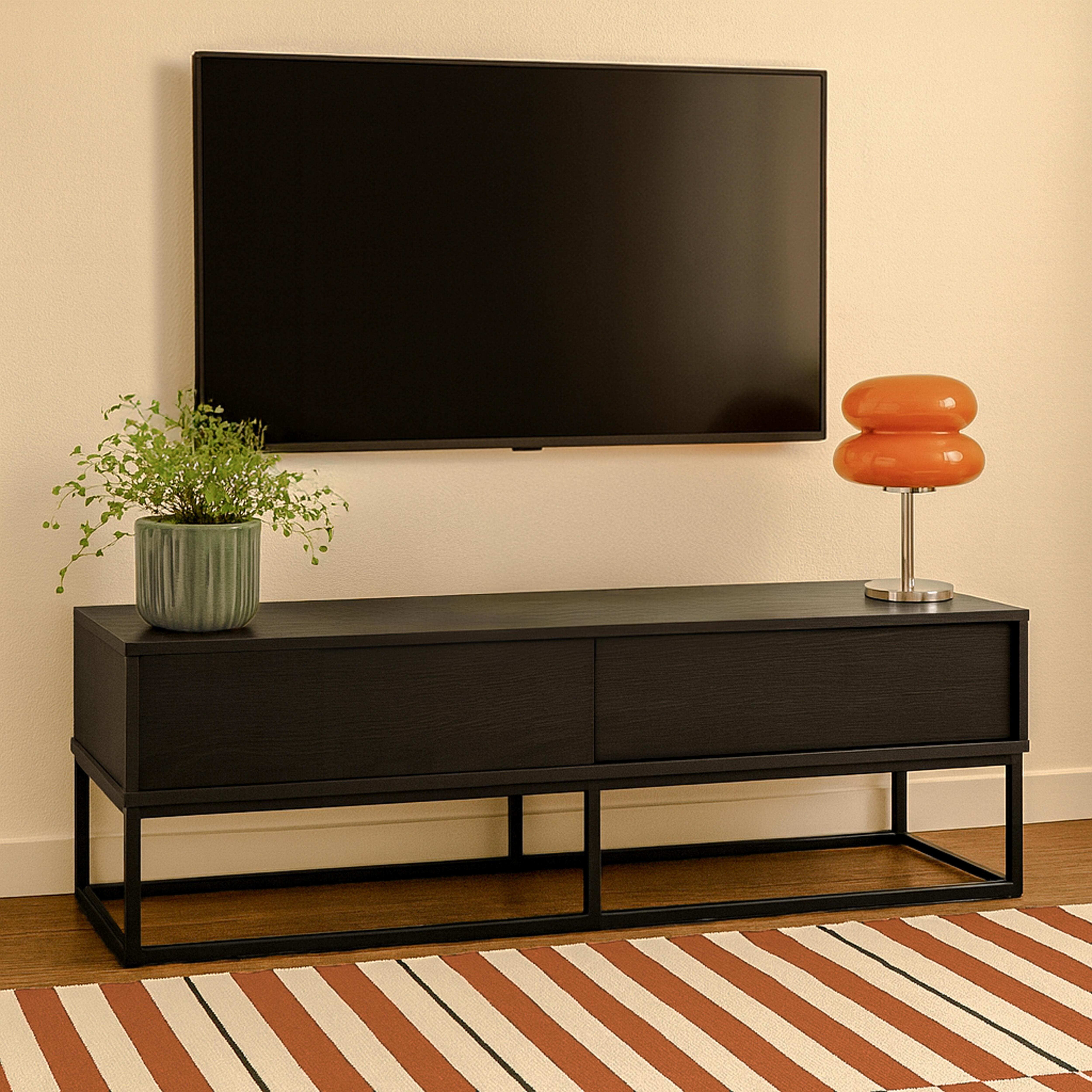 Mueble de TV rectangular con 2 puertas, L140 cm, color negro | Leroy Merlin