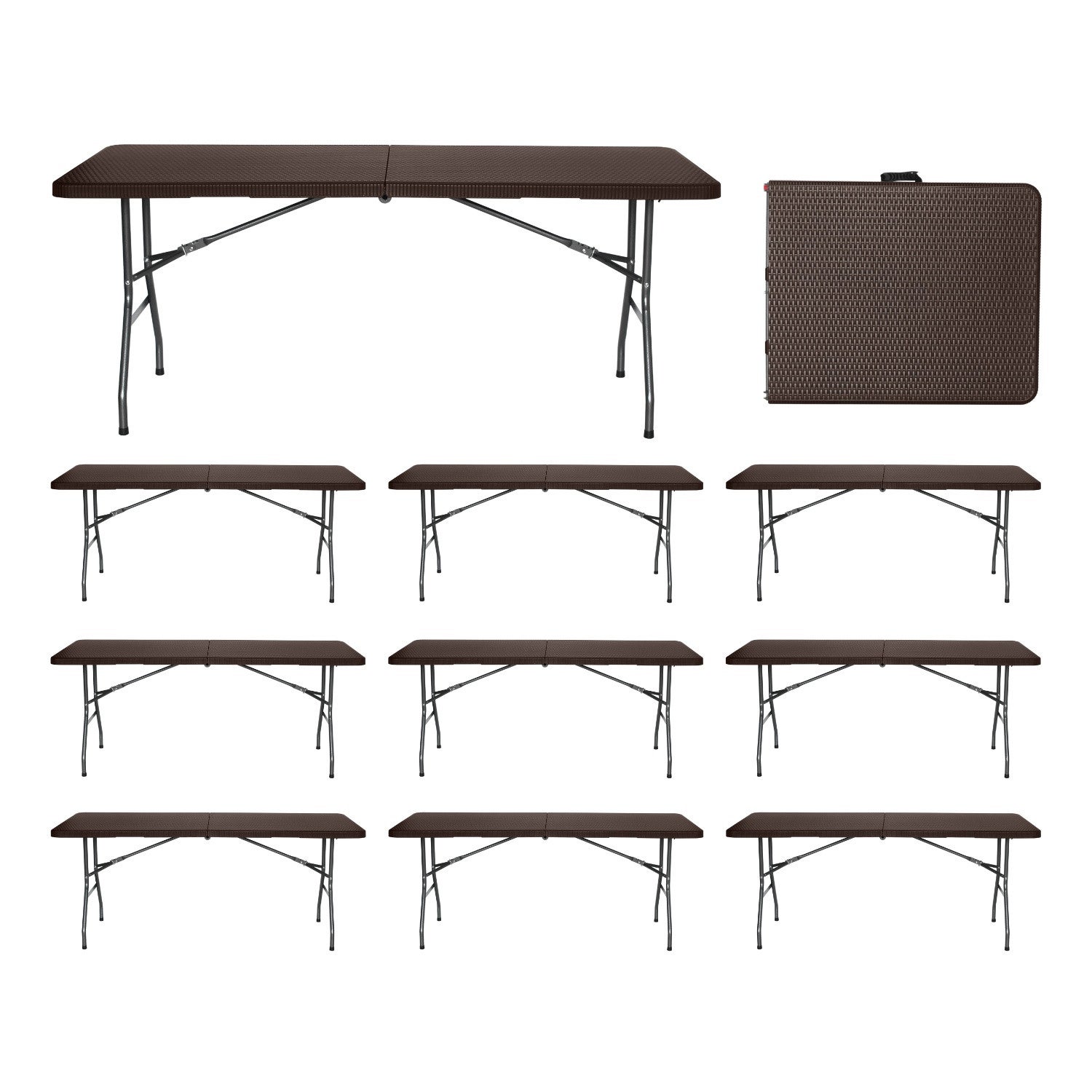 MegaPack 10 Tables Pliantes Portables Résine 180cm Marron Effet Rotin ...