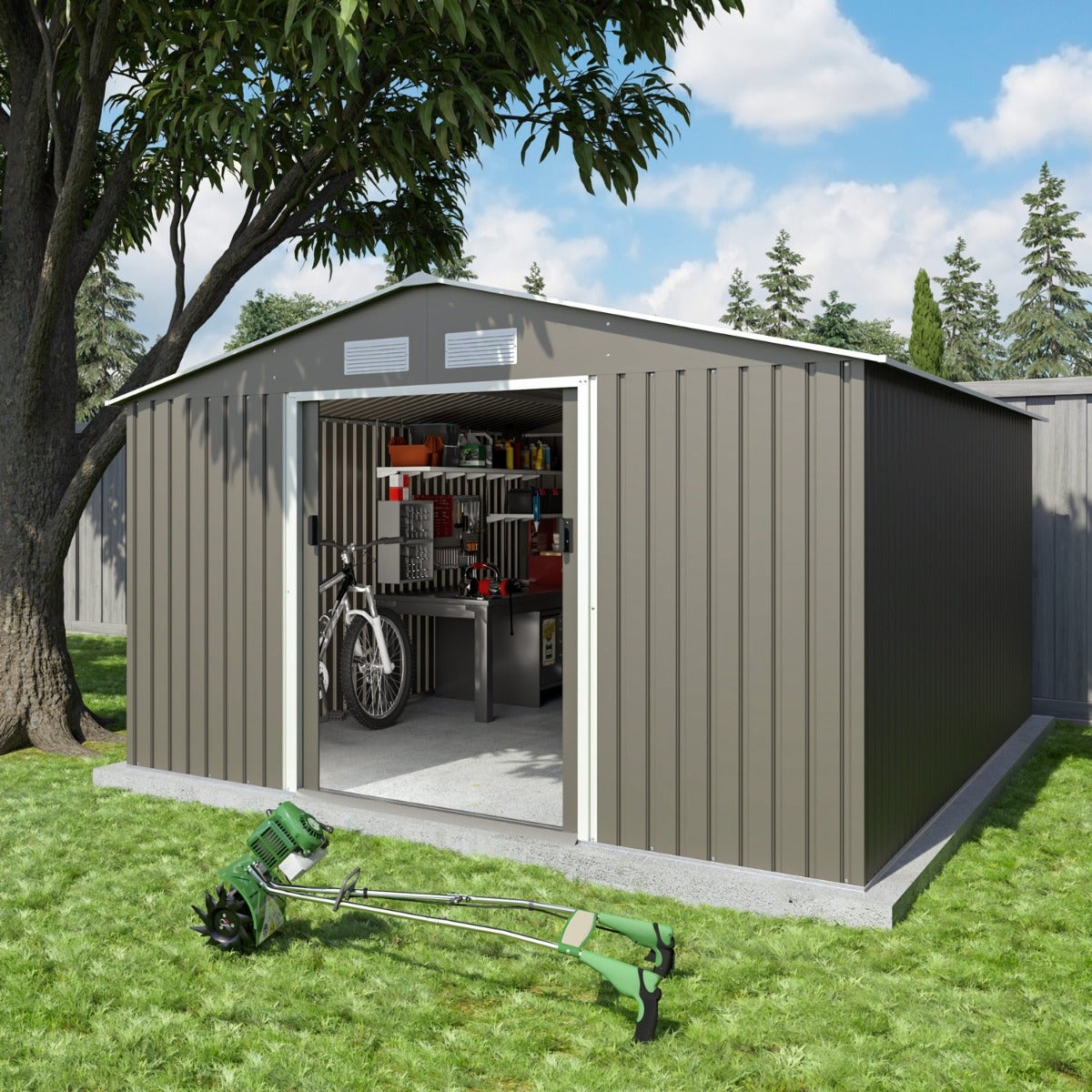Abri de jardin métal 12,78 m2 + kit d'ancrage | Leroy Merlin