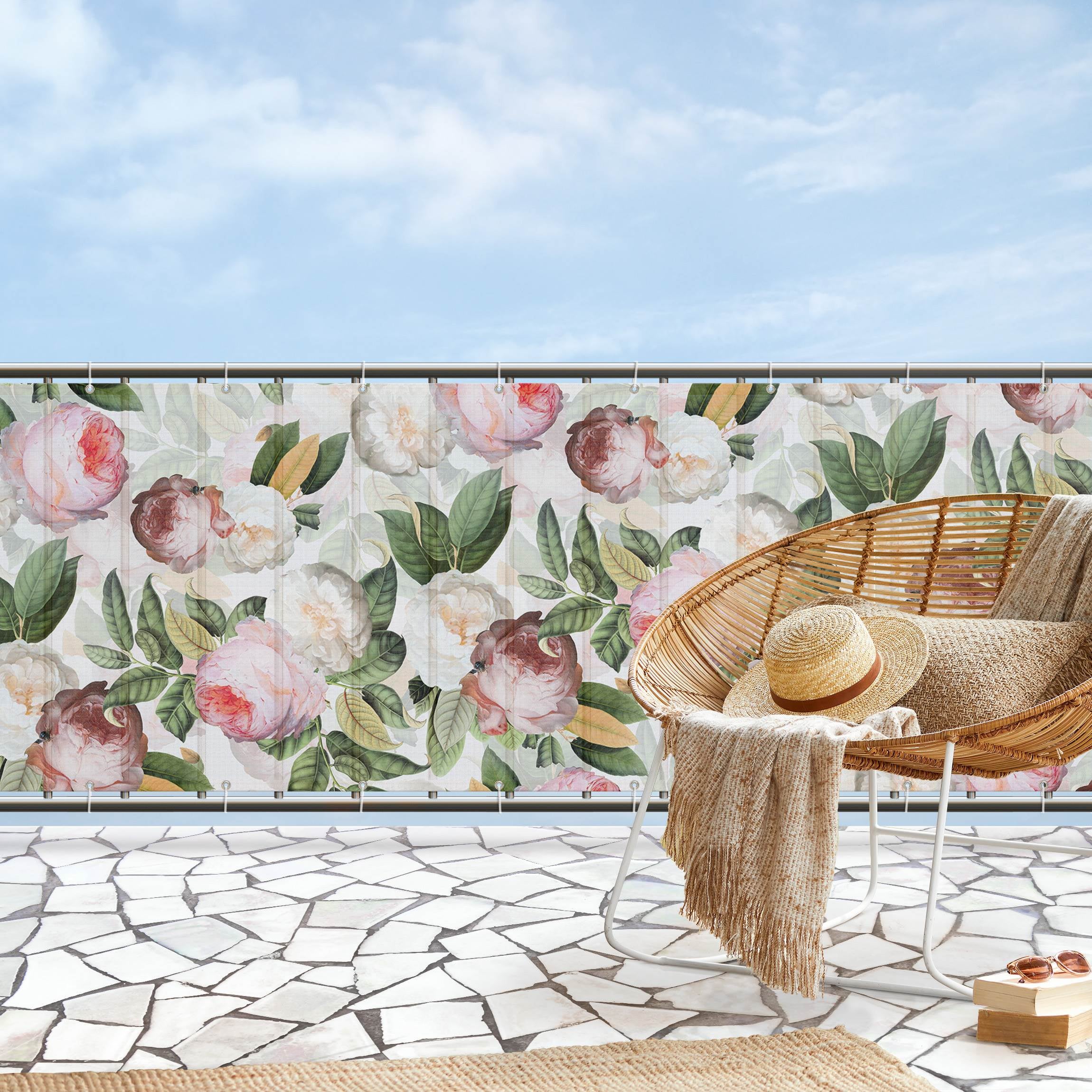 Brise-vue pour balcon - Pivoines avec feuilles 750 x 100 cm | Leroy Merlin
