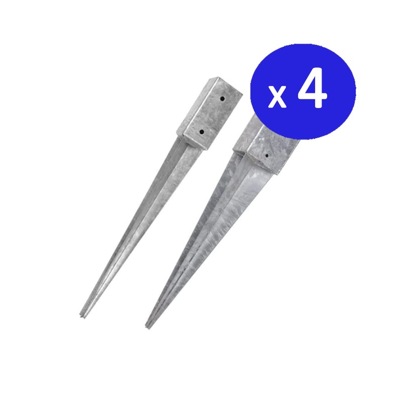 Pack 4 Soporte Poste de Madera 7x7x65 cm | Piqueta Acero Galvanizado ...