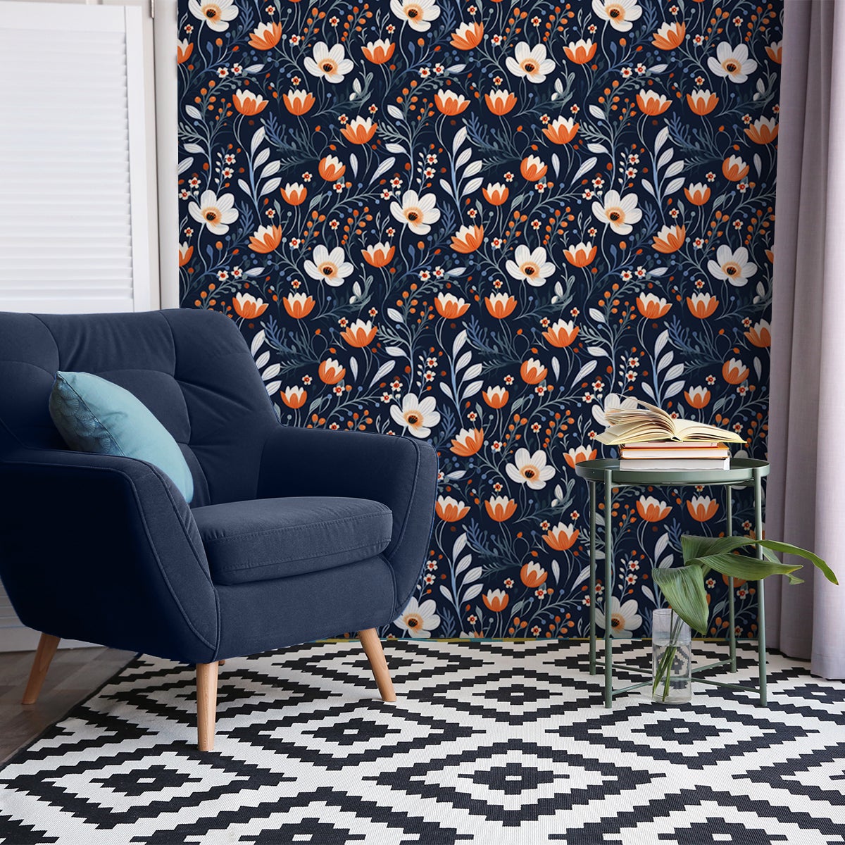 Papier peint intissé pré-encollé - FLEURS BLANCHES ET ORANGES - 1 ...