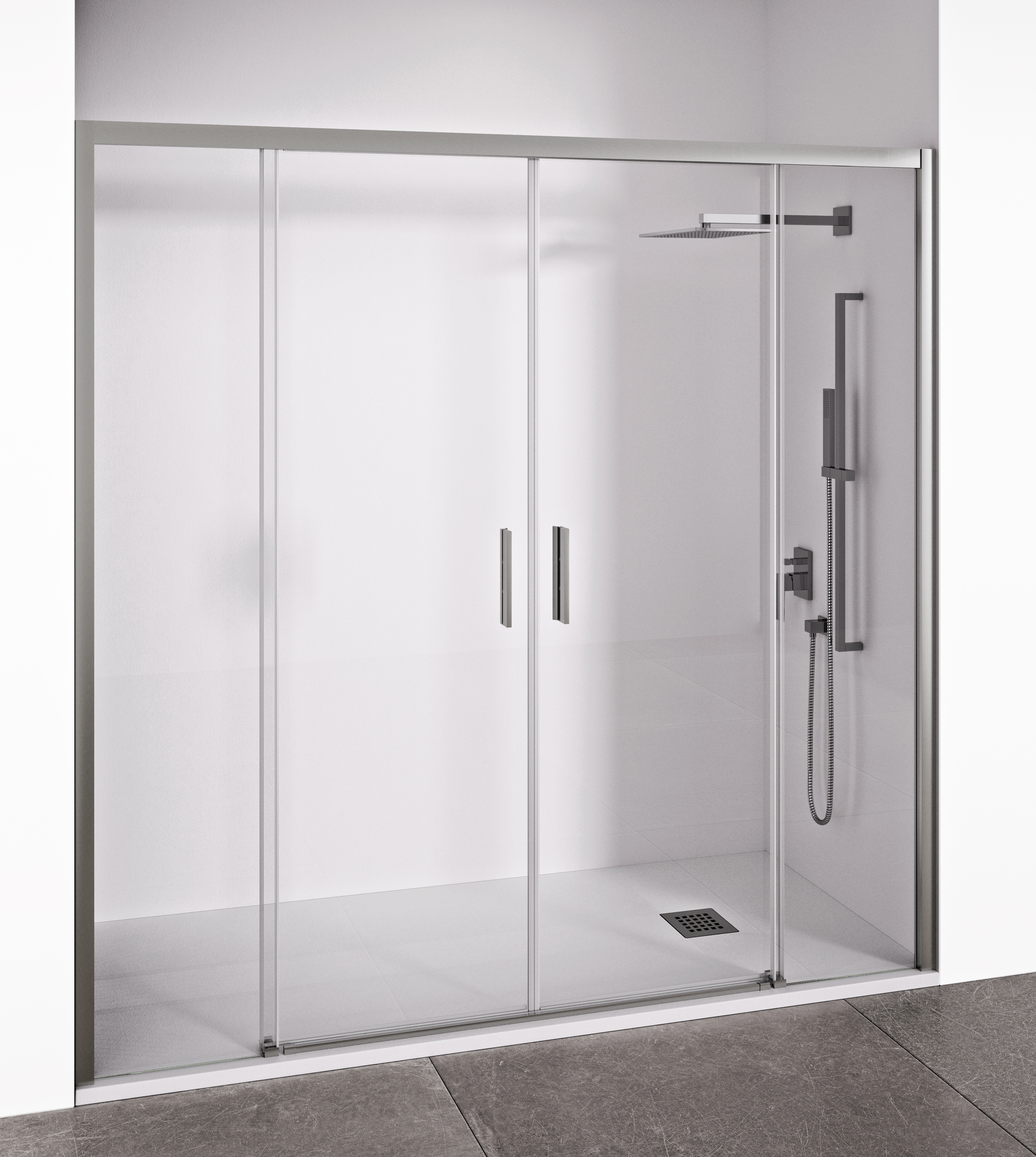 Porte de douche coulissante 2 portes coulissantes + 2 panneaux fixes ...