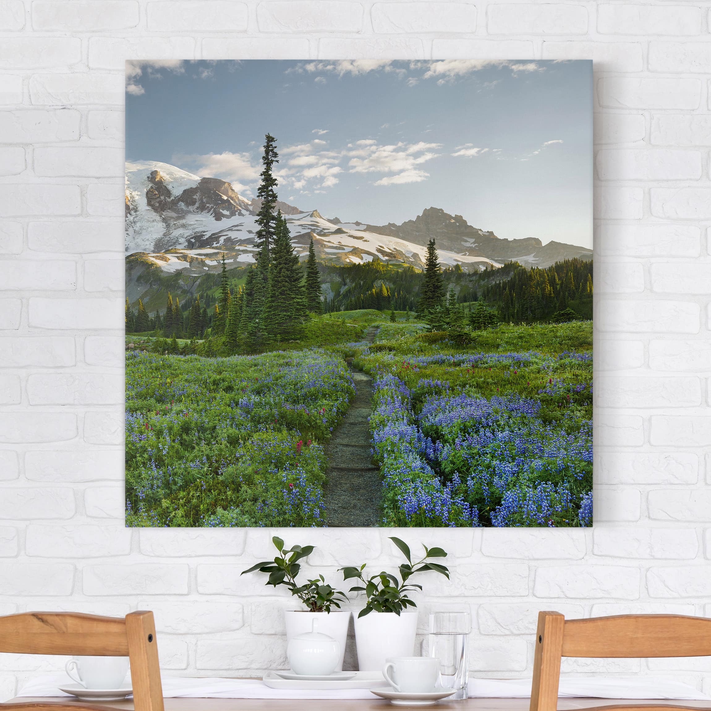 Impression sur toile tableau sur toile châssis vert prairie fleurie ...