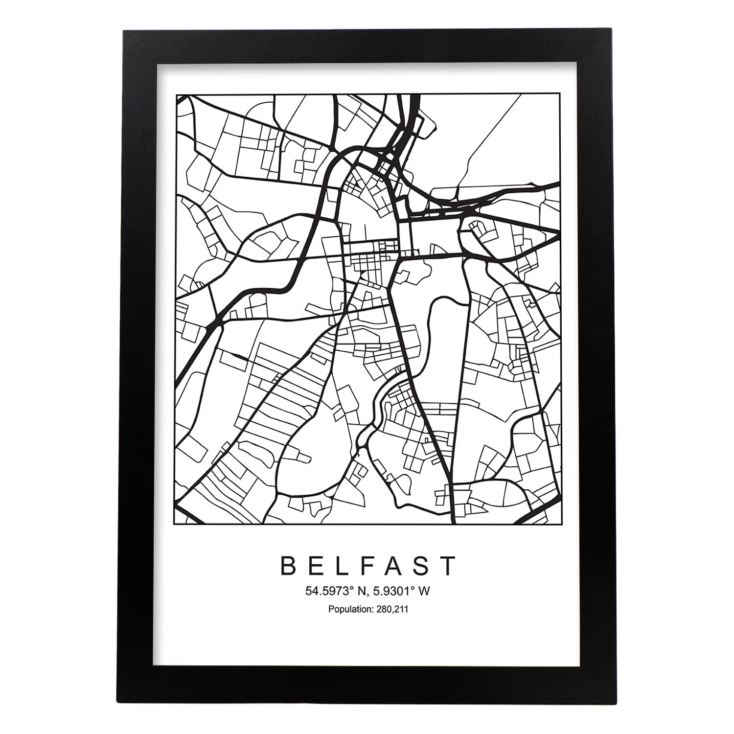 Carte De La Carte Du Style Nordique De Belfast En Noir Et Blanc. Sans ...