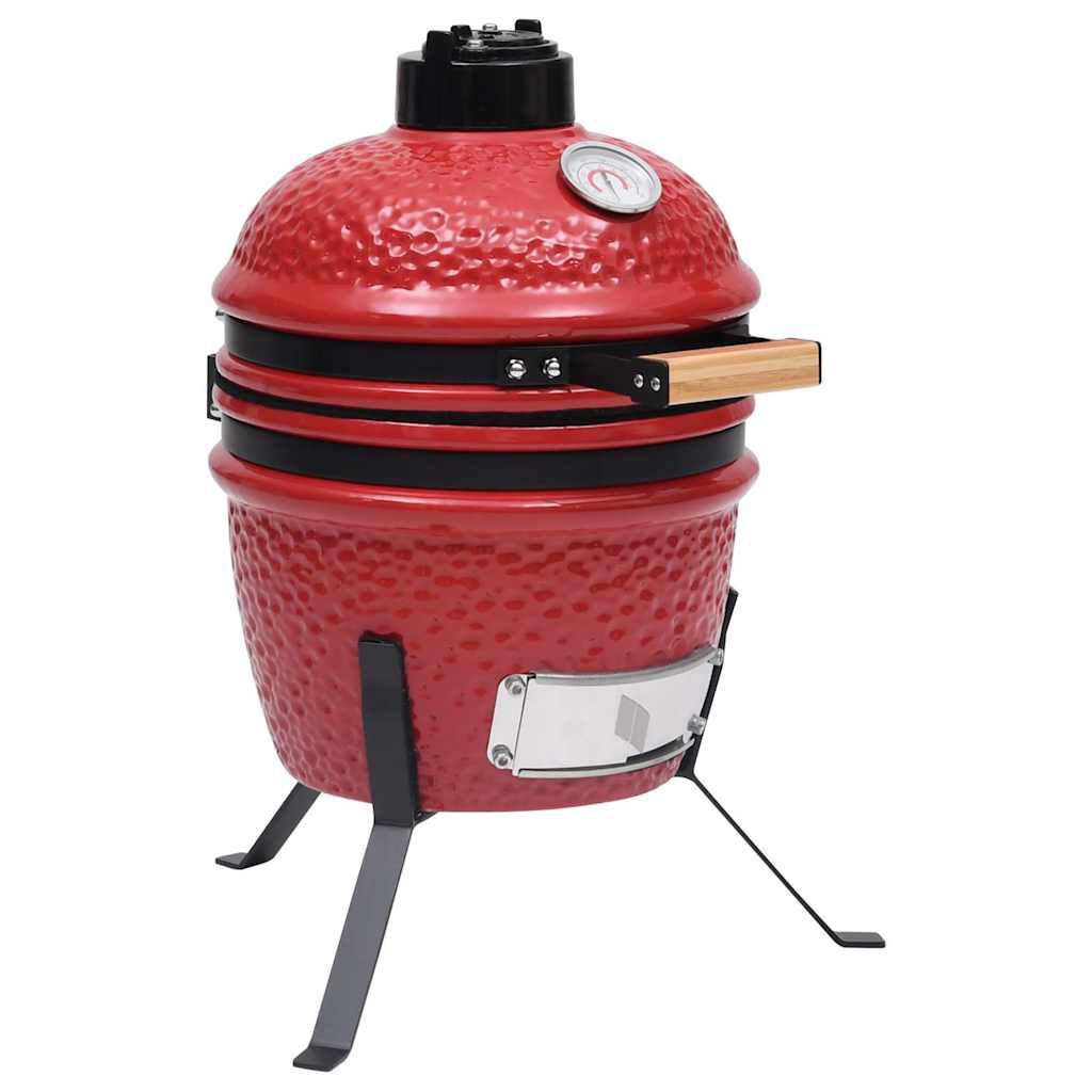 Barbacoa Kamado 2 en 1 de Cerámica Roja 56 cm, Parrillada, Ahumado y ...