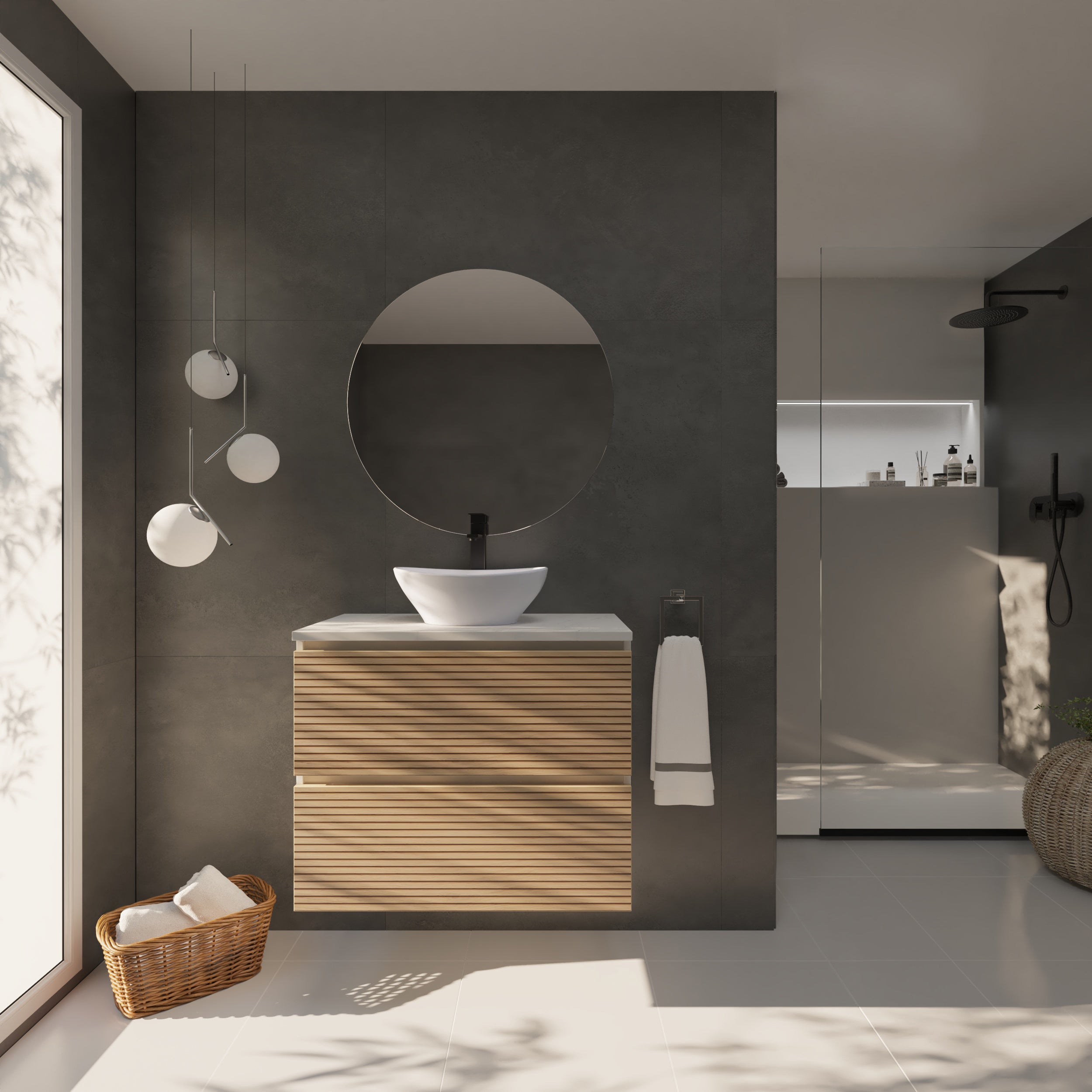 CONJUNTO DE BAÑO YINU | MUEBLE DE BAÑO SUSPENDIDO | 80 CM BLANCO - SOLOMON | DOS CAJONES | CON ...