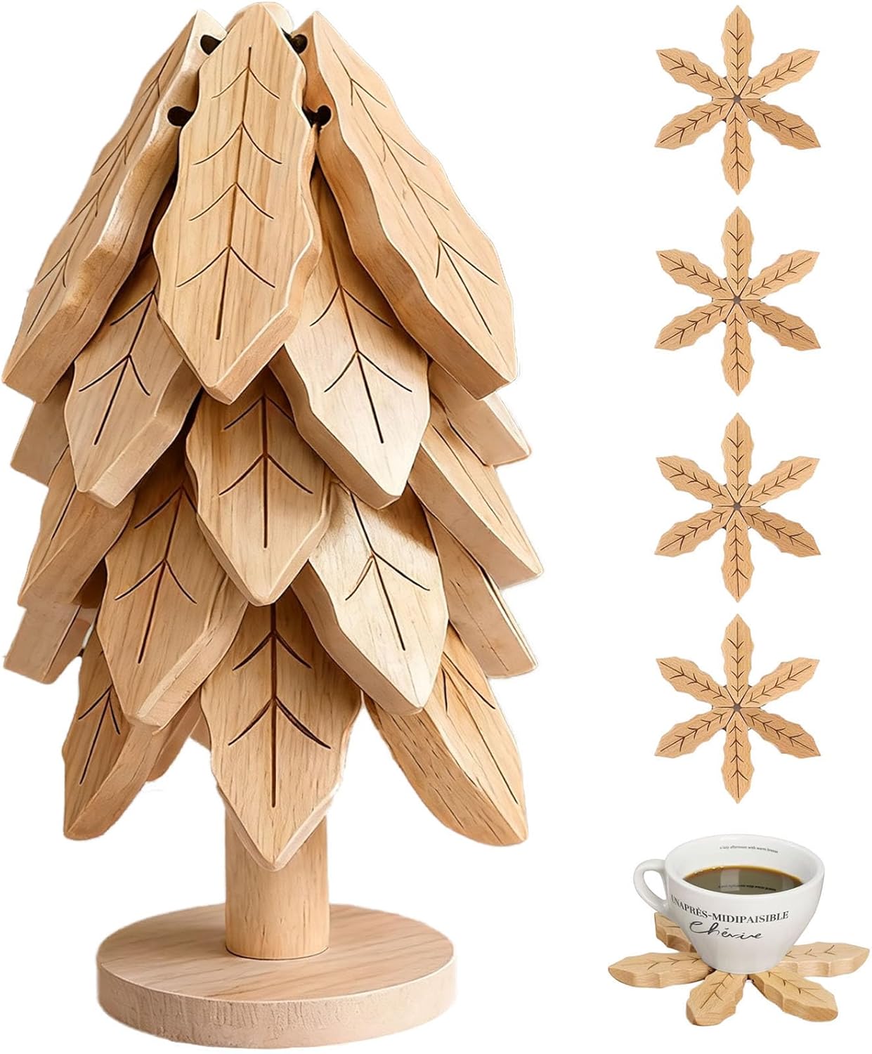 Dessous de Plat Arbre Bambou (5 sous-Plats + Support) - Trivet Sapin ...