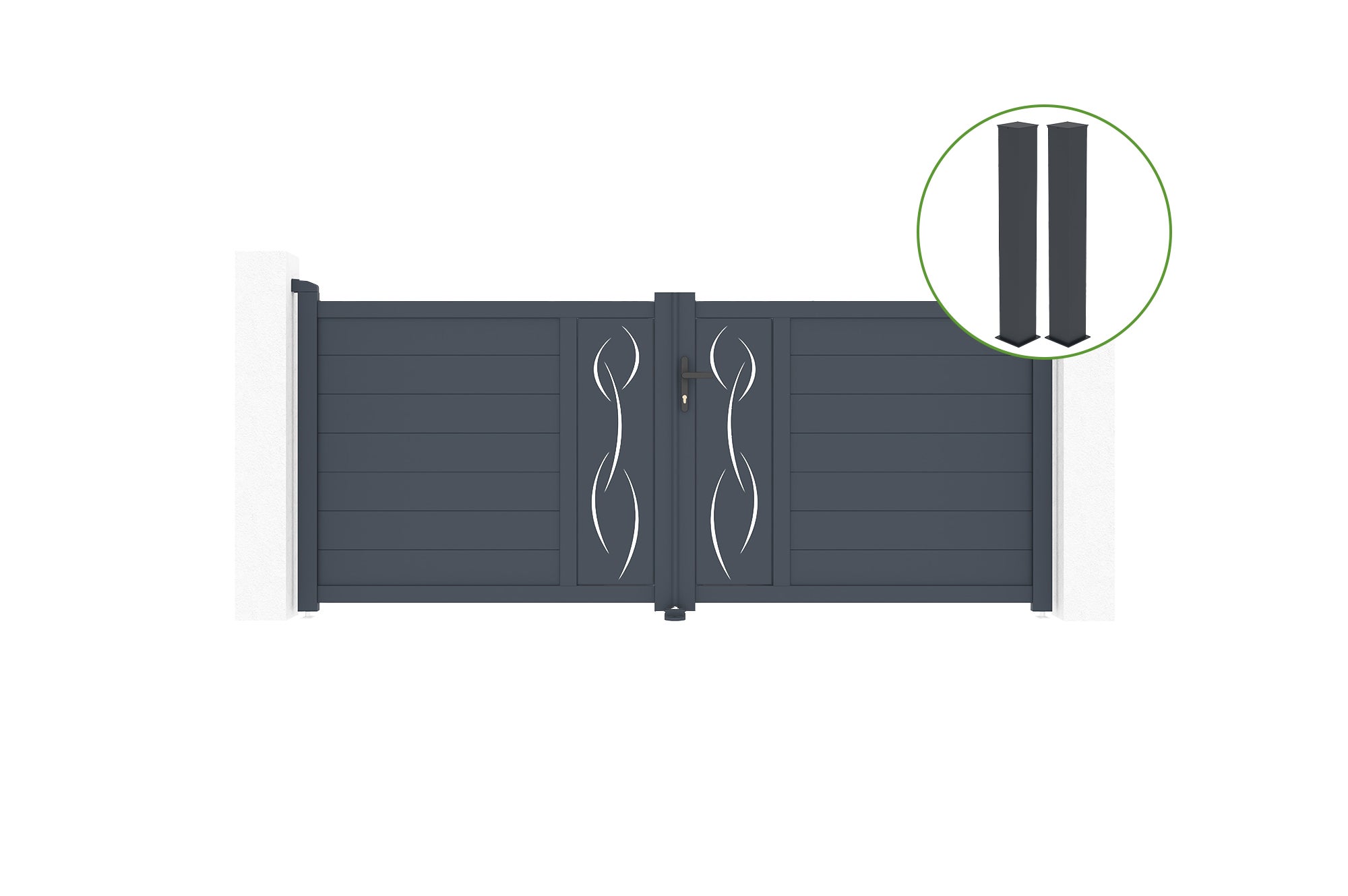 Portail battant 3m LIFE H.120cm alu gris + 2 poteaux 20x20cm H.166cm ...