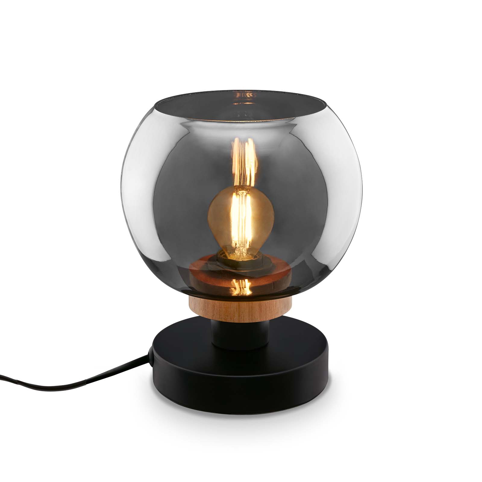 Lampe de table, avec bois, verre fum , 1xE14/max.10 | Leroy Merlin