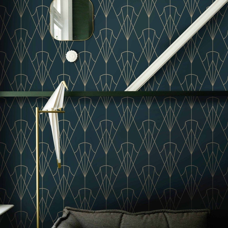 Papier Peint Art Déco des années 30 Vert Pétrole Wallpapers4Beginners ...