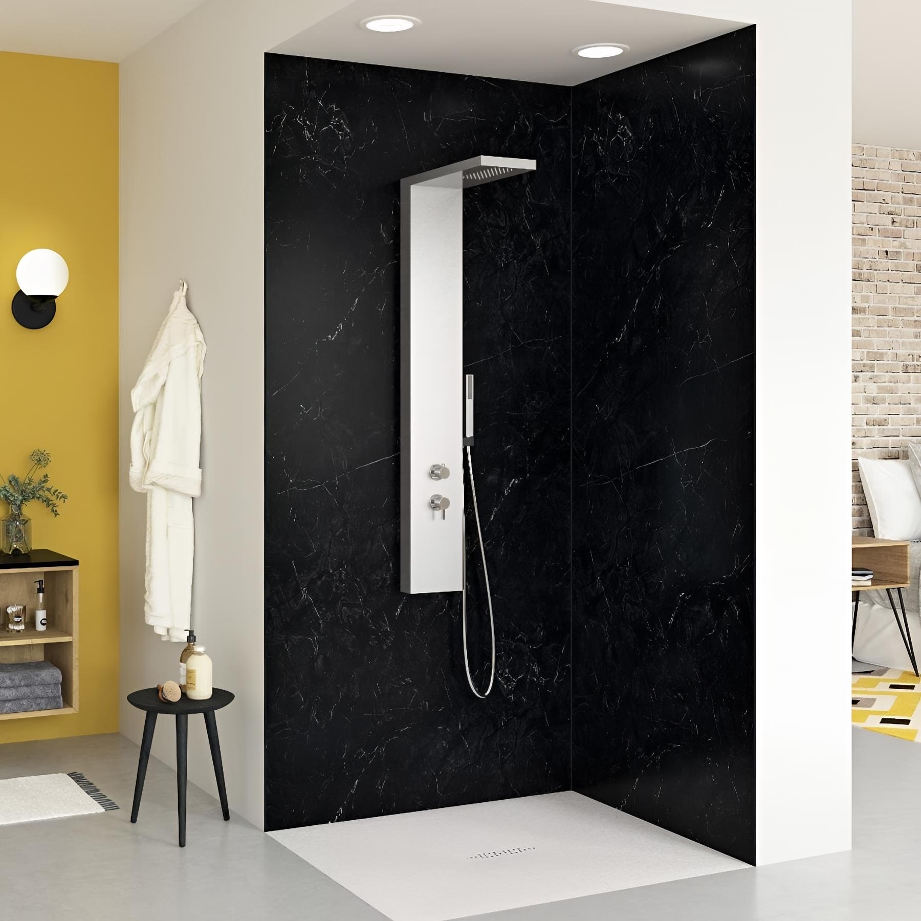 Panel de pared para baño Kinéwall Diseño 3 mm 125x202 mármol negro ...