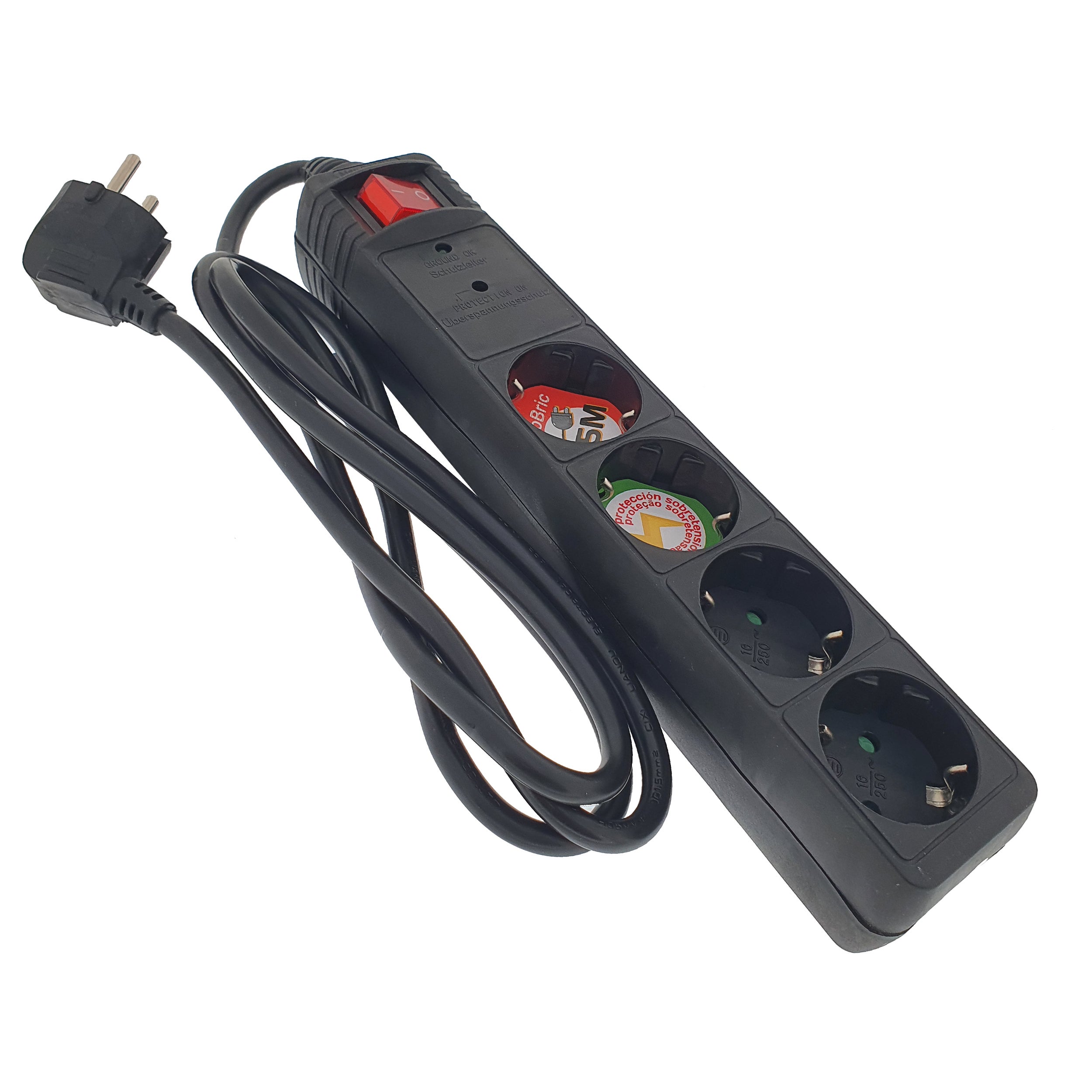 Regleta de enchufe 4 tomas c/interruptor y proteccion sobretension +1,5m cable 3G1.5mm2 | Leroy ...