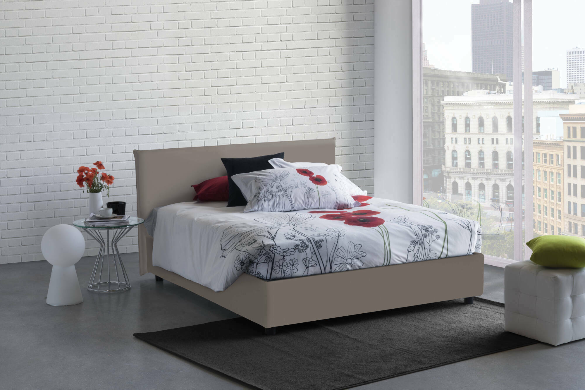 Cama doble Bella, canapé en ecopiel, apertura frontal, con colchón ...