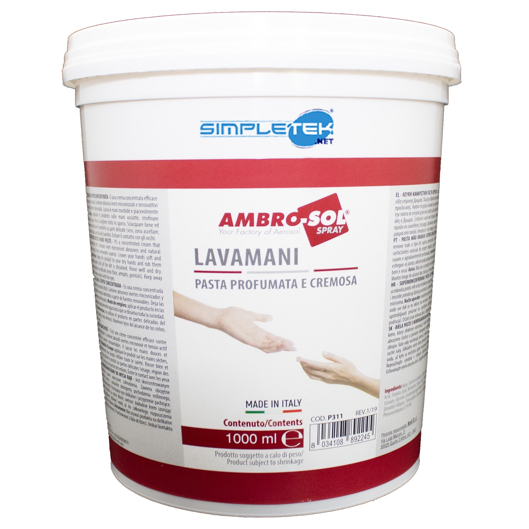 Pasta Lavamani Cremosa Sapone Disinfettante 1lt 1 Litro Detergente ...