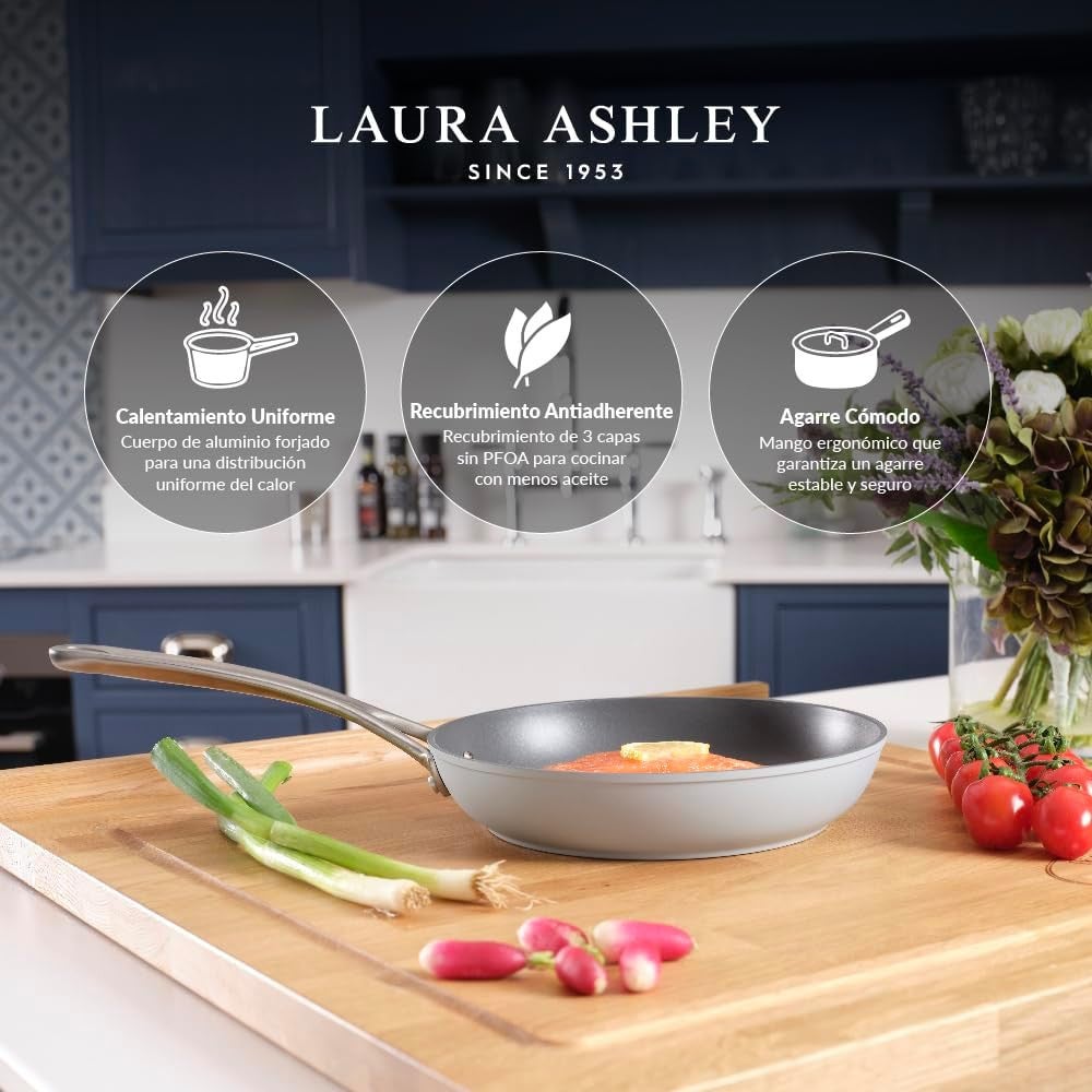 Sartén de 28 cm con tapa de vidrio Gris Claro, Laura Ashley | Leroy Merlin